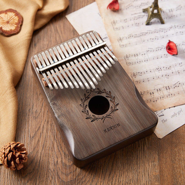 17 Keys Kalimba Dark Grey Olive Wood with Handles Olive Branch Engravi ...