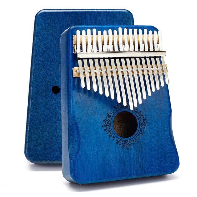 17 Keys Kalimba Blue Mahogany with Handles Classical Engraving ...